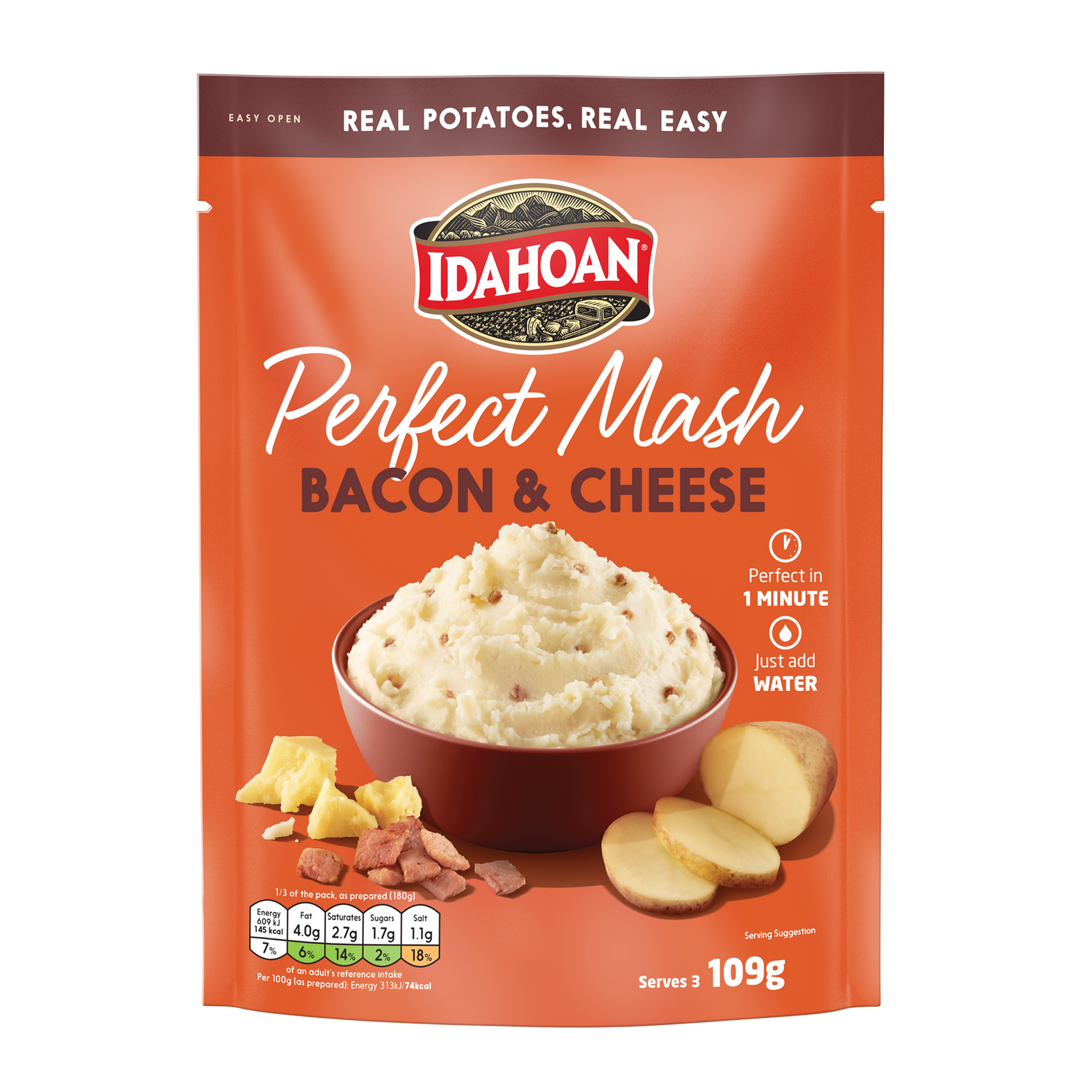 Idahoan Perfect Mash Bacon & Cheese 109g Sachet | Good Food Company ...