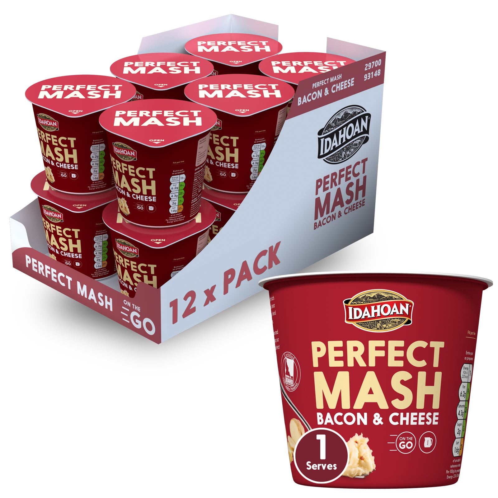 Idahoan Perfect Mash Bacon & Cheese Pots Pack of 12 | Good Food Company ...