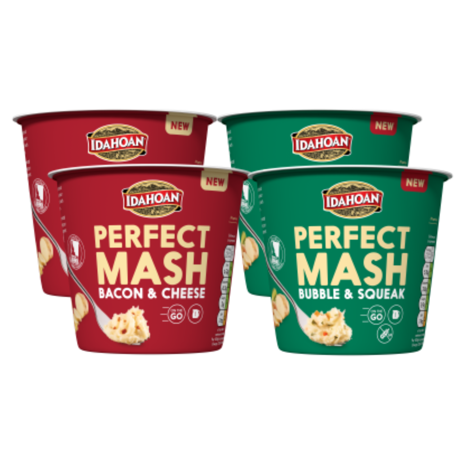 Idahoan Perfect Mash Bubble & Squeak Pots and Bacon & Cheese 55g Pots ...